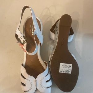 Clarks | Shoes | Clarks White With Silver Floral On Wedge Heels Size 95 ...